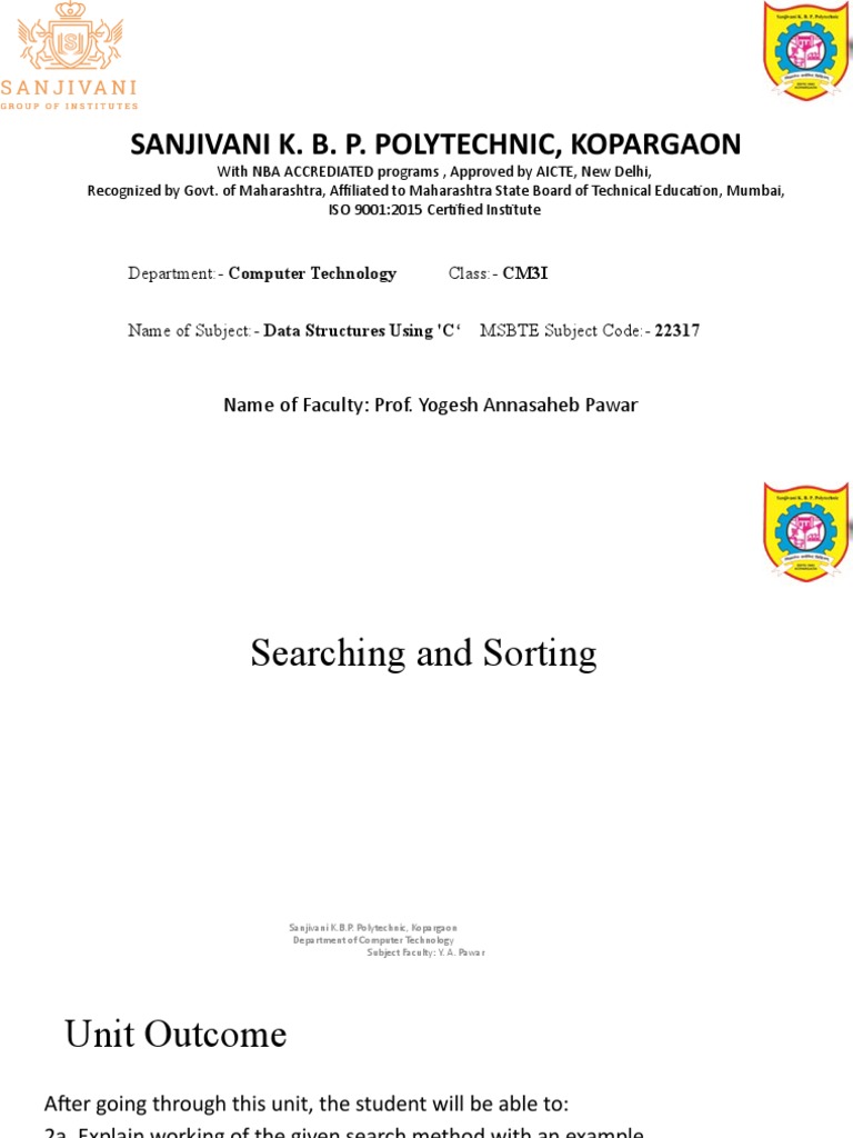 Unit 2 Searching and Sorting | PDF | Array Data Structure | Teaching ...