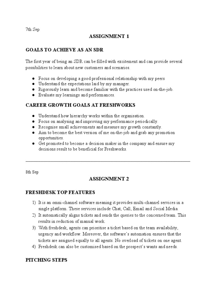 Goals To Achieve As An SDR: Assignment 1 | PDF | Customer Relationship Management | Sales