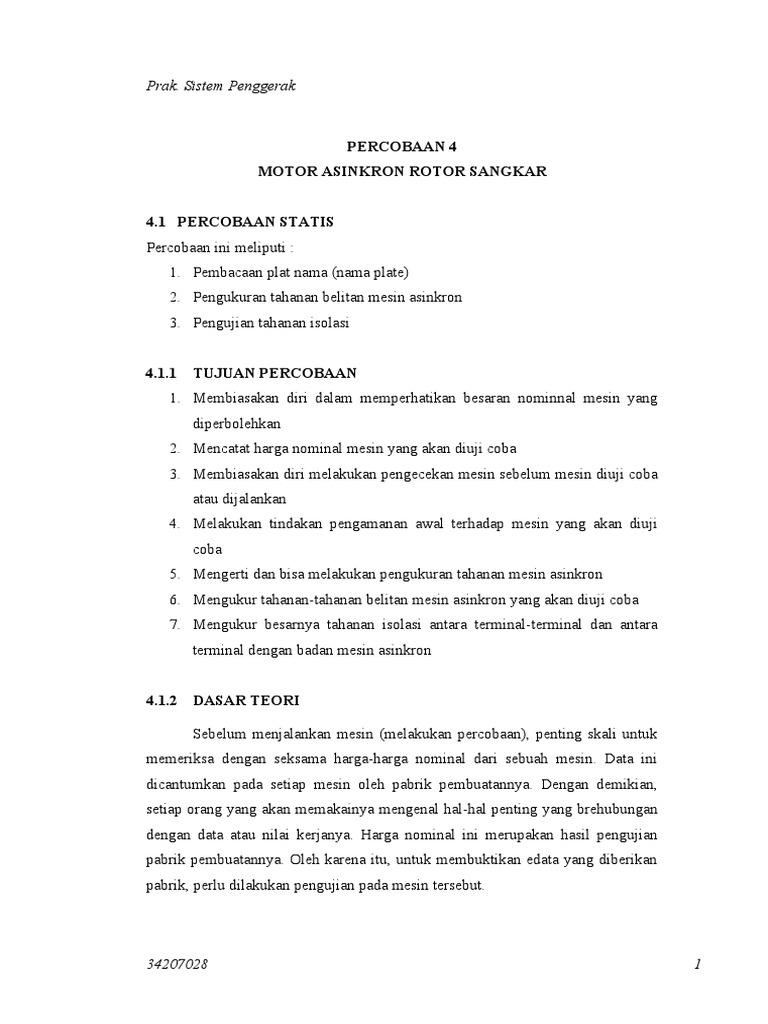 Percobaan Motor Asinkron (Motorinduksi) Rotor Sangkar | PDF