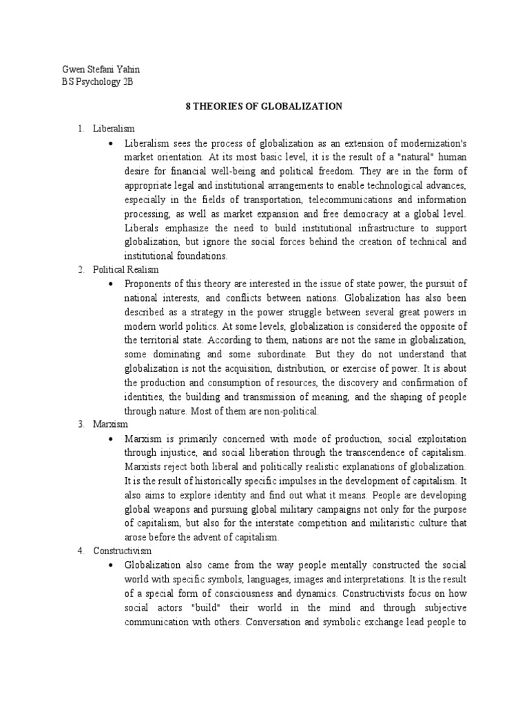 8 Theories of Globalization | PDF | Globalization | Capitalism