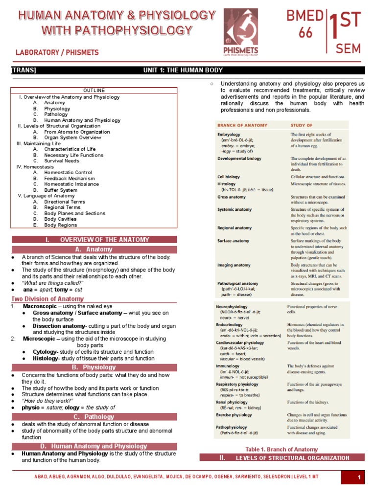 (BMED66) HUMAN ANATOMY & PHYSIOLOGY WITH PATHOPHYSIOLOGY Laboratory ...