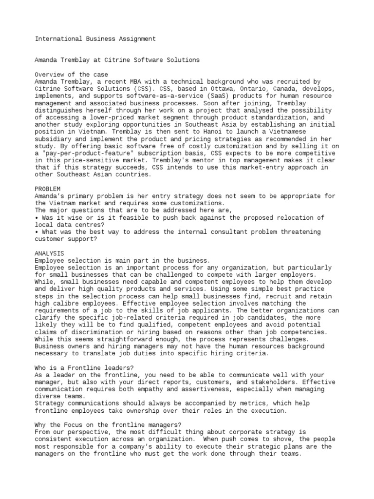 Assignment - IB | PDF | Employment | Strategic Planning