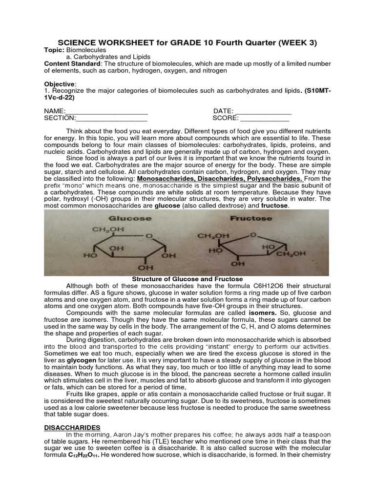 SCIENCE WORKSHEET For GRADE 10 Fourth Quarter (WEEK 3) | PDF ...