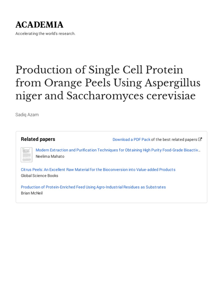 Production of Single Cell Protein From O20170322 30580 1n772t9 With ...