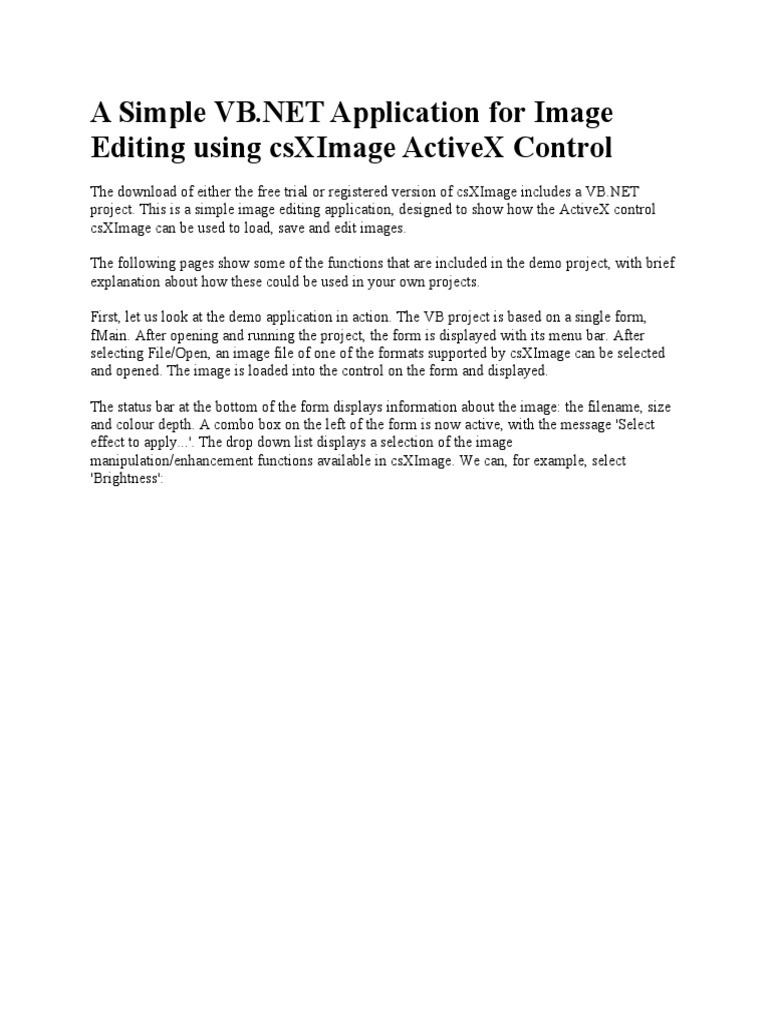 A Simple Vb Net Application For Image Editing Using Csximage Activex