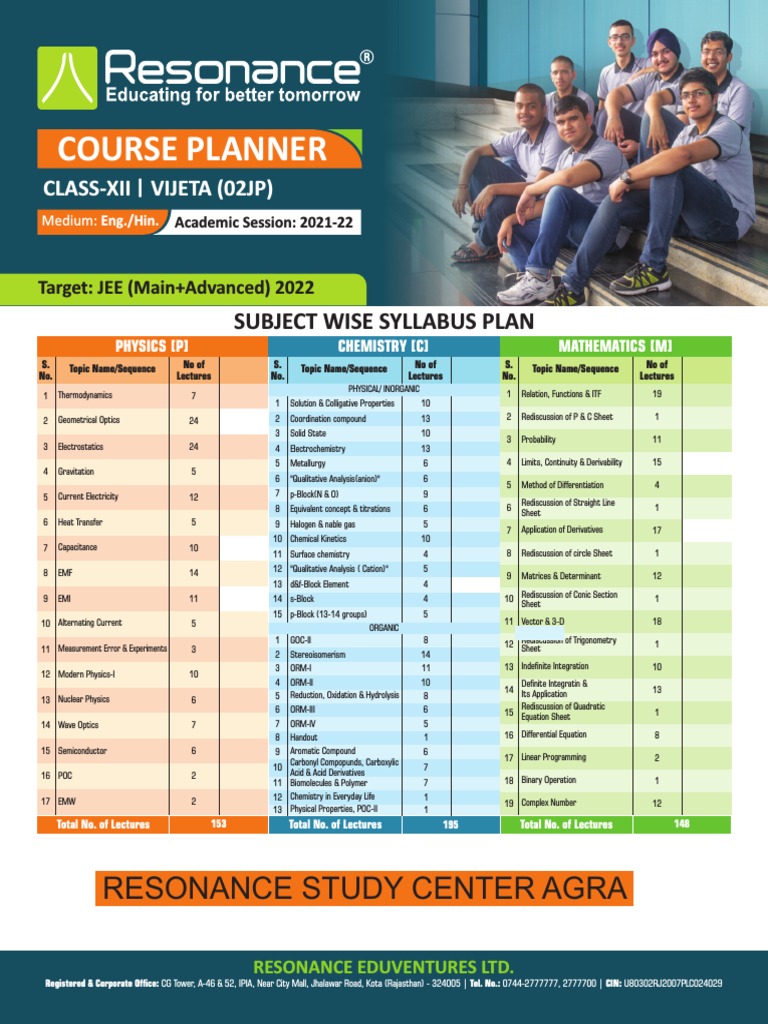 Course Planner: Resonance Study Center Agra | PDF | Electrochemistry ...