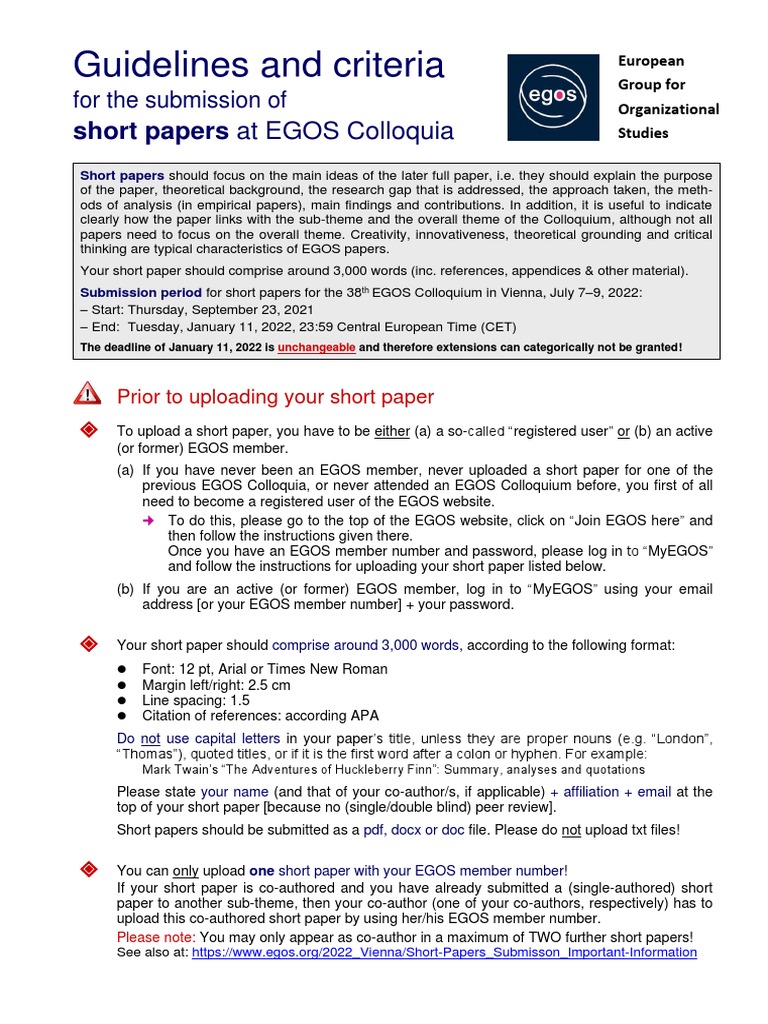 EGOS Colloquium 2022 Short Paper Guidelines | PDF | Software | Computing