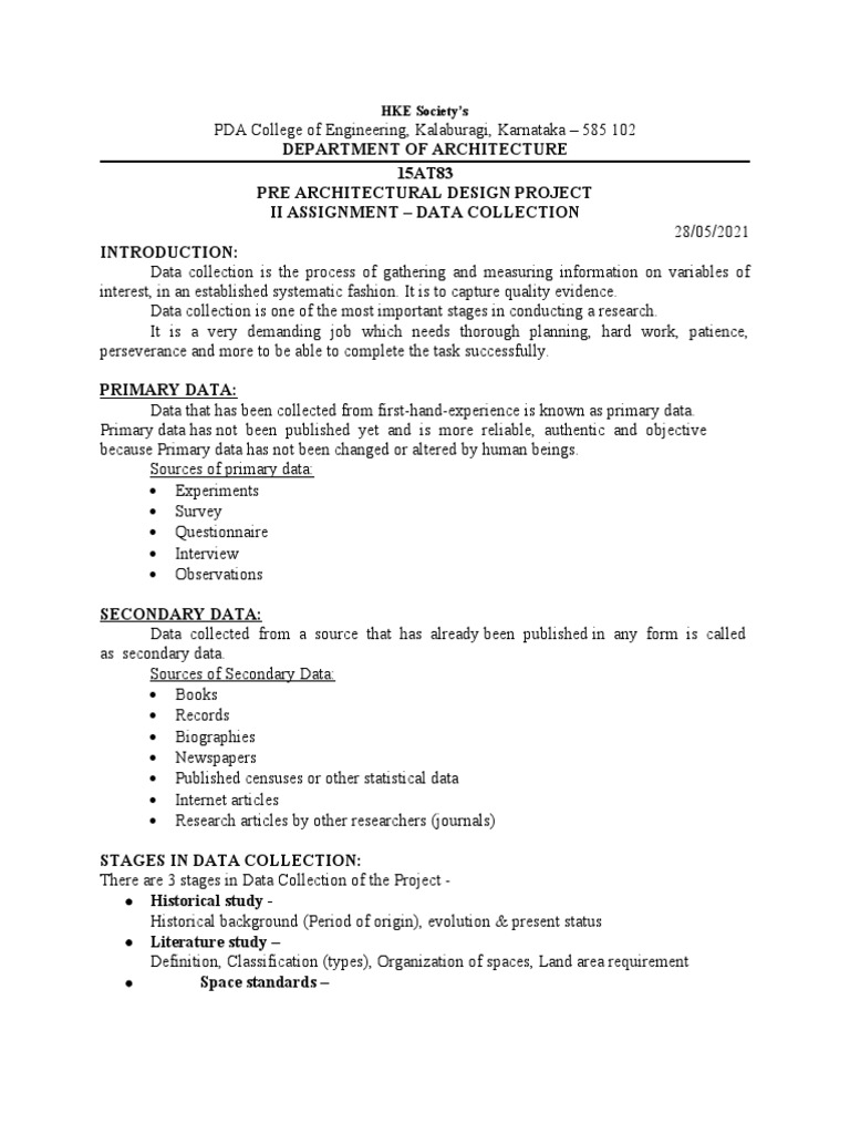 Department of Architecture 15AT83 Pre Architectural Design Project Ii ...