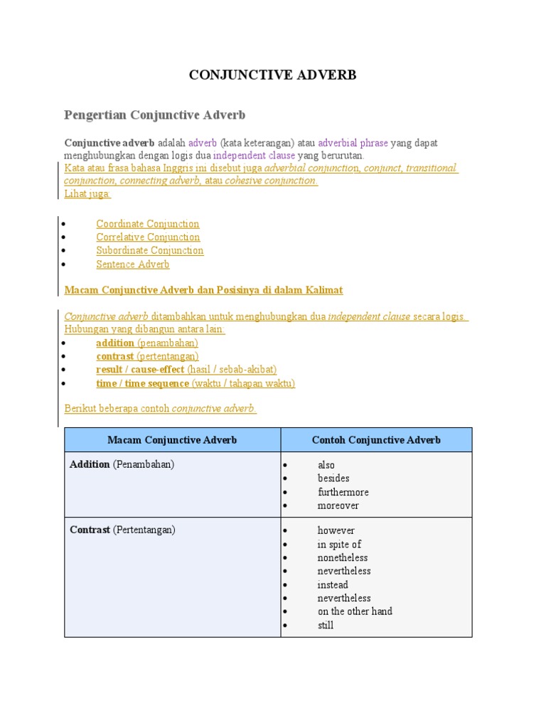 Pengertian dan Contoh Conjunctive Adverb | PDF