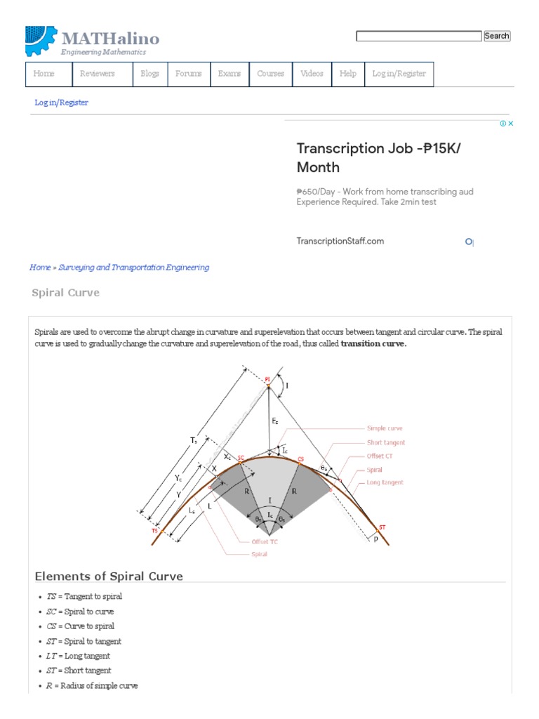 Spiral Curve - Surveying and Transportation Engineering | PDF | Angle ...
