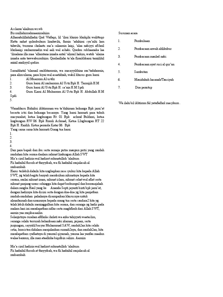 Acara Haul dan Doa Bersama | PDF