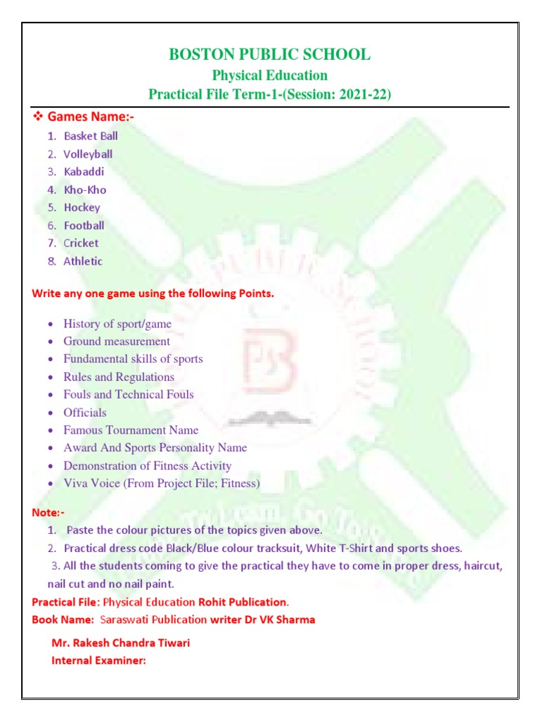 Practical File 1st Term - Physical Education | PDF