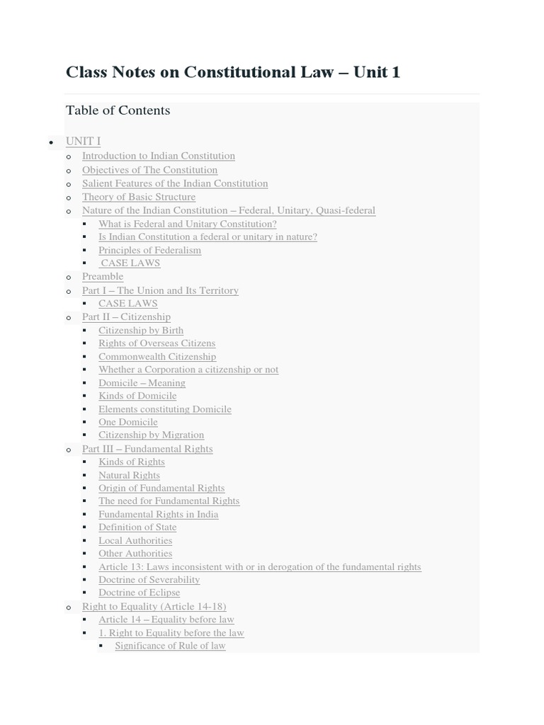 Indian Constitutional Law Notes | PDF | Constitution | Rule Of Law