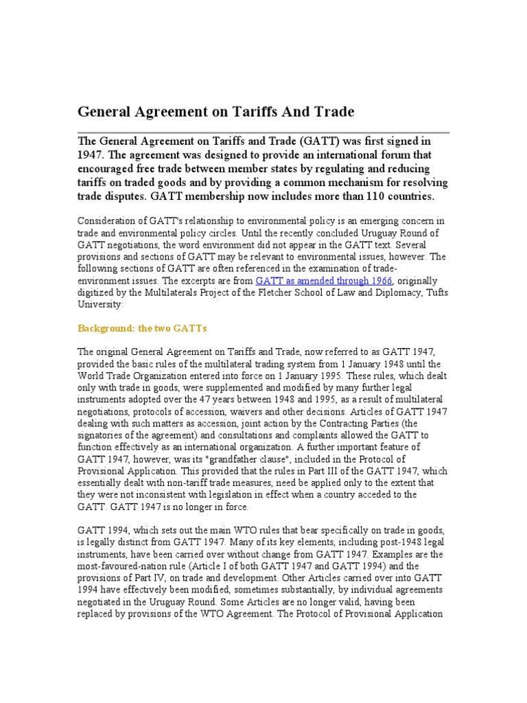 GATT | General Agreement On Tariffs And Trade | Uruguay Round
