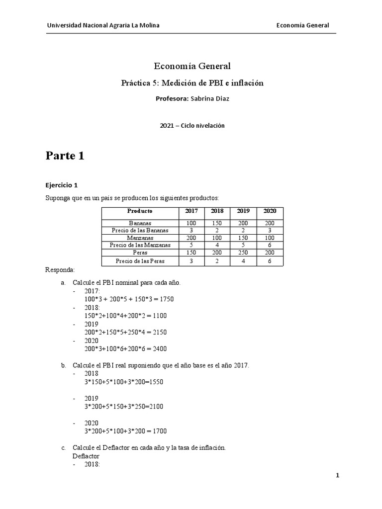 Práctica 5 - Medición Del PBI e Inflación | PDF | Producto Interno Bruto | Inflación