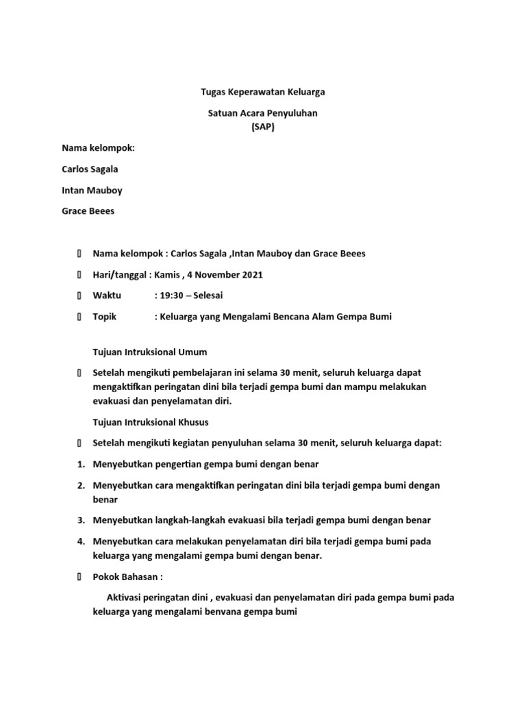 Tugas Keperawatan Keluarga Materi&Penkes Bencana Kel.2 | PDF