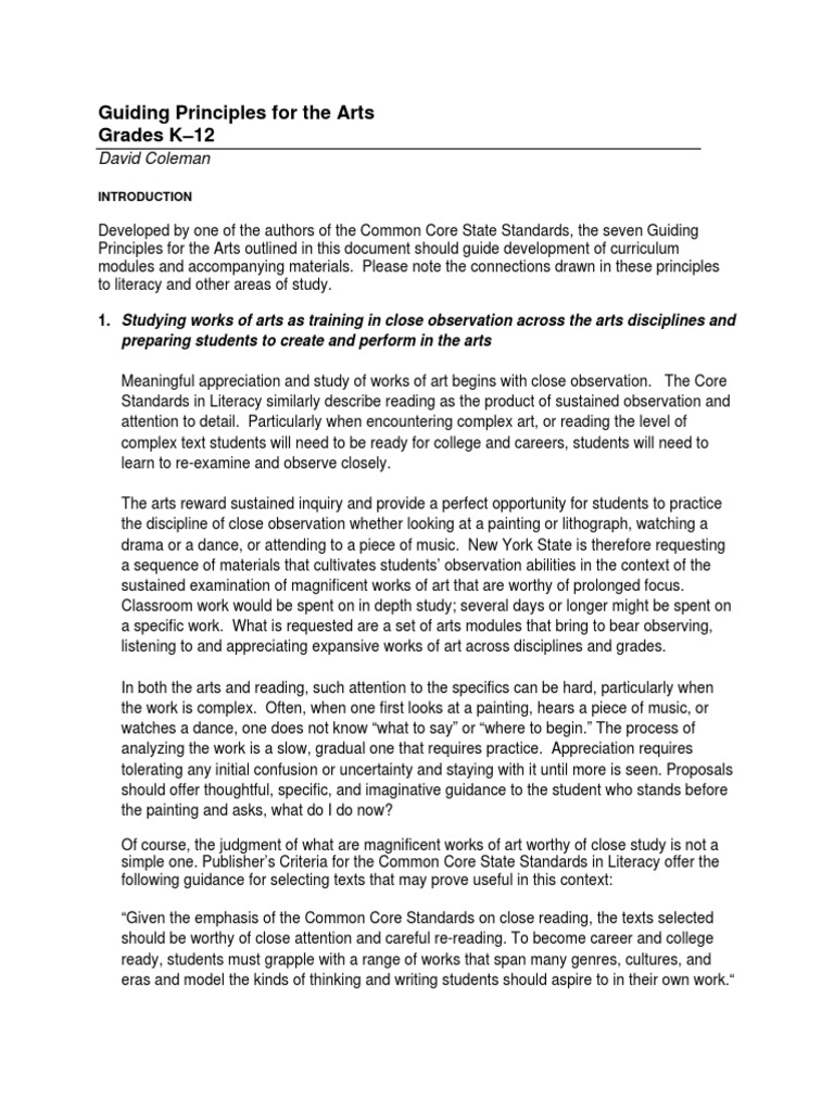 Guidingprinciples Arts Pdf Curriculum Literacy