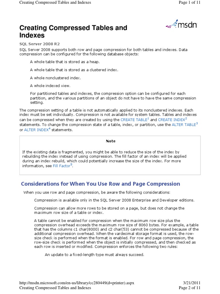 Data Compression | PDF | Database Index | Microsoft Sql Server