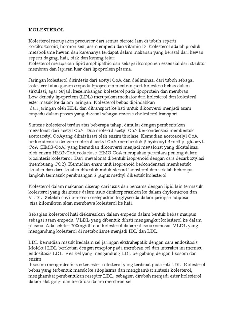 Metabolisme dan Peran Kolesterol dalam Tubuh | PDF