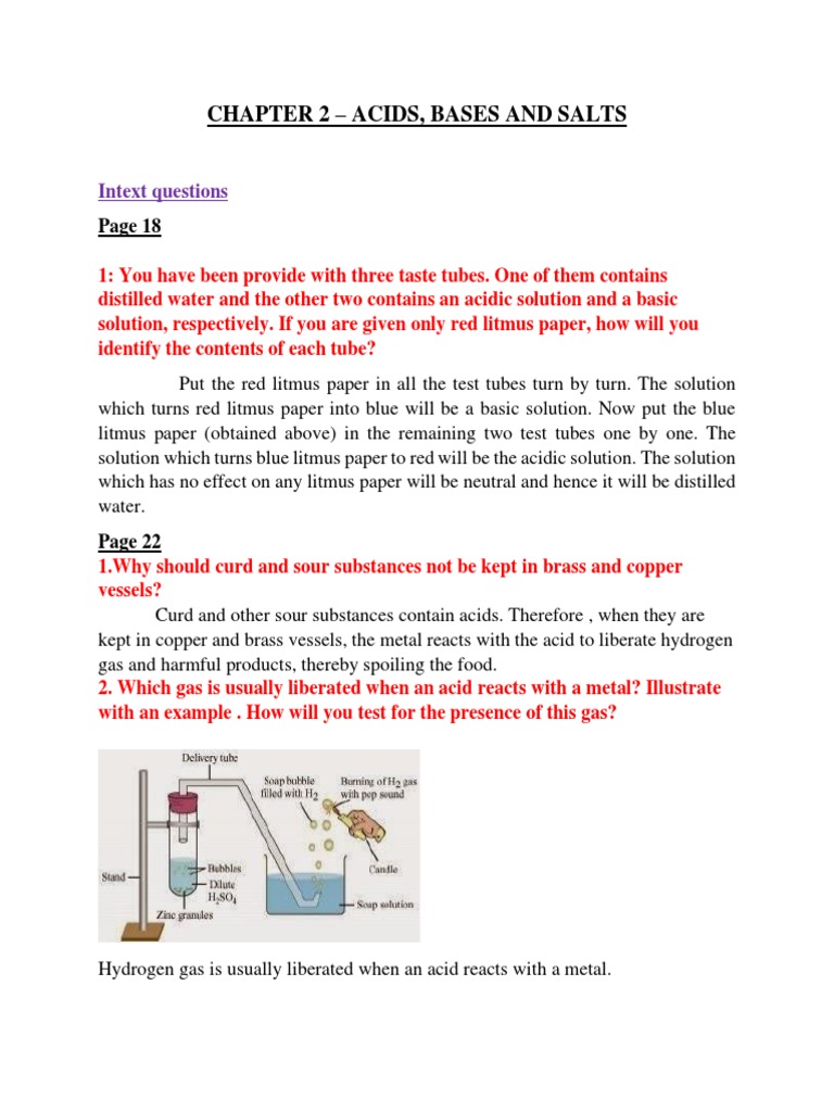 Chapter 2 - Acids, Bases and Salts: Intext Questions | PDF | Ph | Acid
