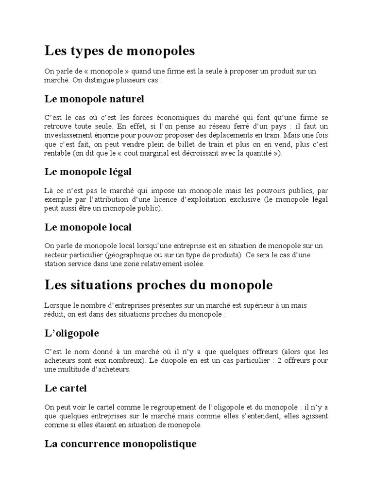 Types De Monopole _ Marché Monopole Exemple – TZXPTR