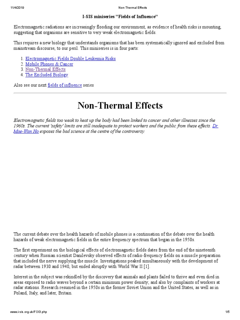 Non-Thermal Effects of Electromagnetic Fields | PDF | Electromagnetic ...