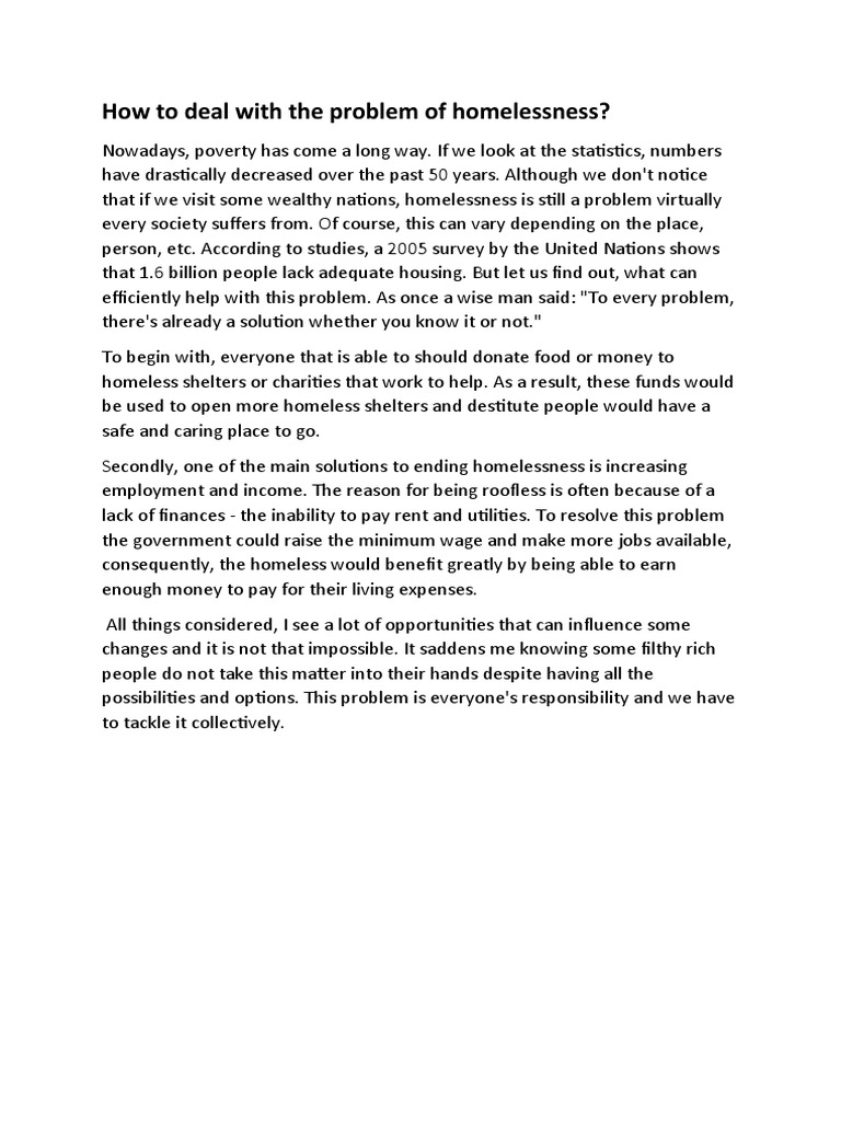 How To Deal With The Problem of Homelessness | PDF