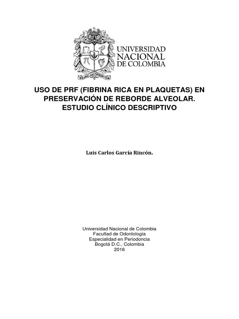Uso de PRF Fibrina Rica en Plaquetas en | PDF | Hueso | Plaqueta