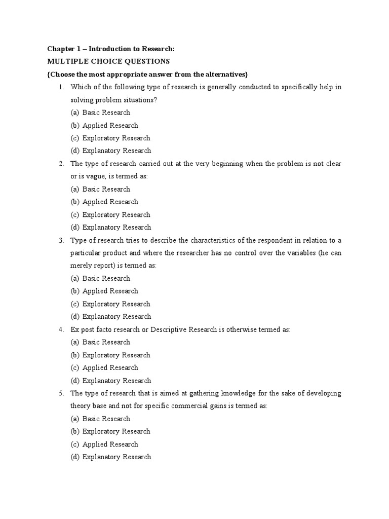 Research Methodology MCQs - Chapter 1 | PDF | Empirical Research ...