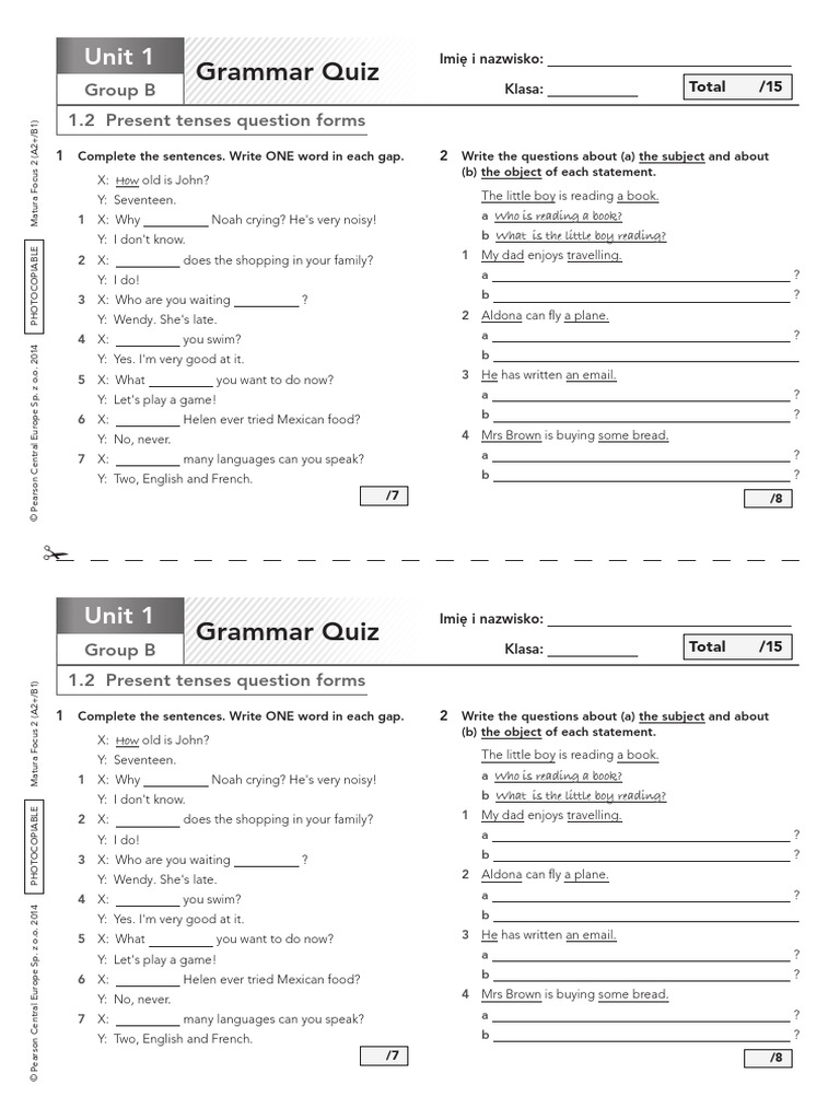 Grammar Quiz Lesson 1.2 - Group B | PDF | Communication | Language ...