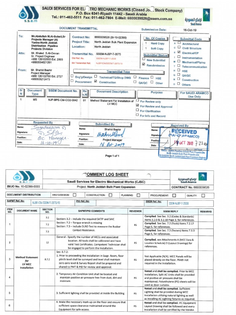 3570 Method Statement For Installation of LV MCC | PDF