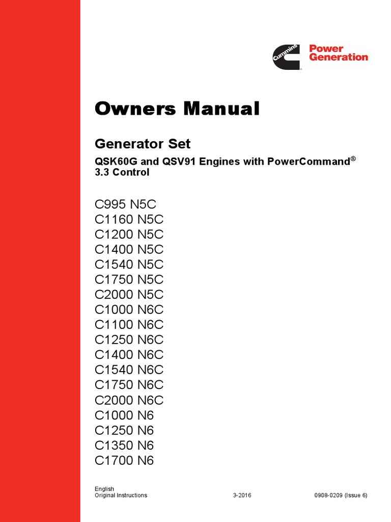 908-0209 Cummins QSK60G QSV91 Engine Manual (3-2016) | PDF | Fires ...
