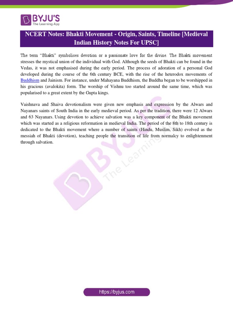 NCERT Notes: Bhakti Movement - Origin, Saints, Timeline (Medieval ...