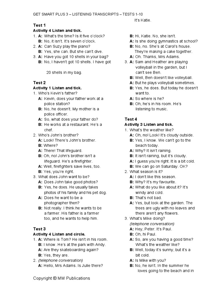 Get Smart Plus 3 Malaysia Listening Transcripts | PDF