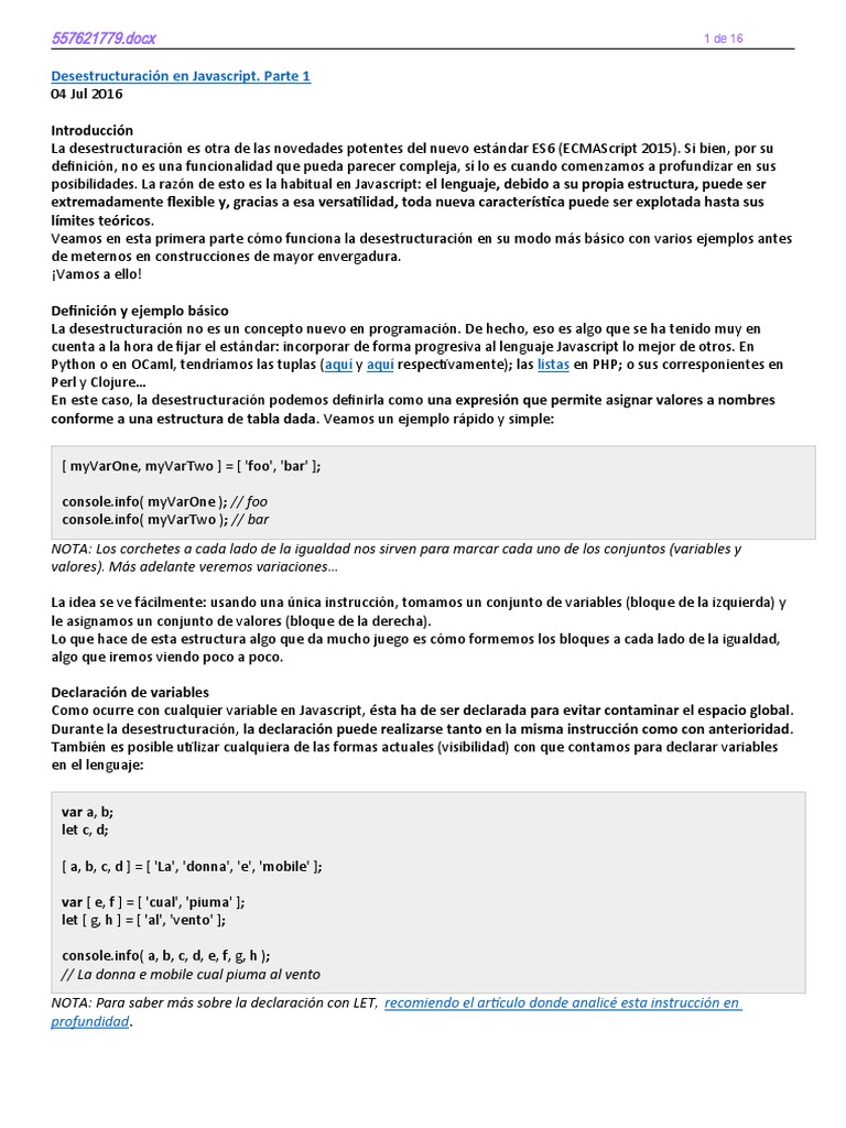 Desestructuración en Javascript | PDF | Lenguaje de programación ...
