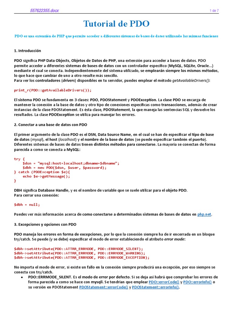 Tutorial de PDO | PDF | SQL | Php
