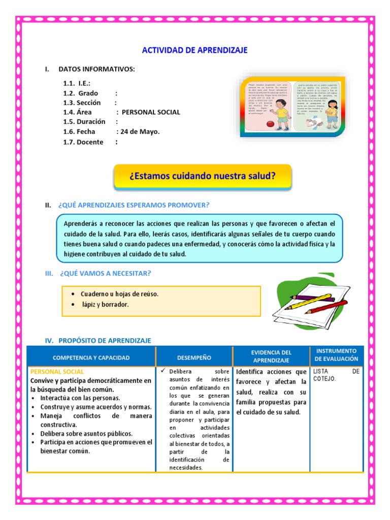DIA 1 SESION DE APRENDIZAJE Estamos Cuidando Nuestro Salud | PDF ...