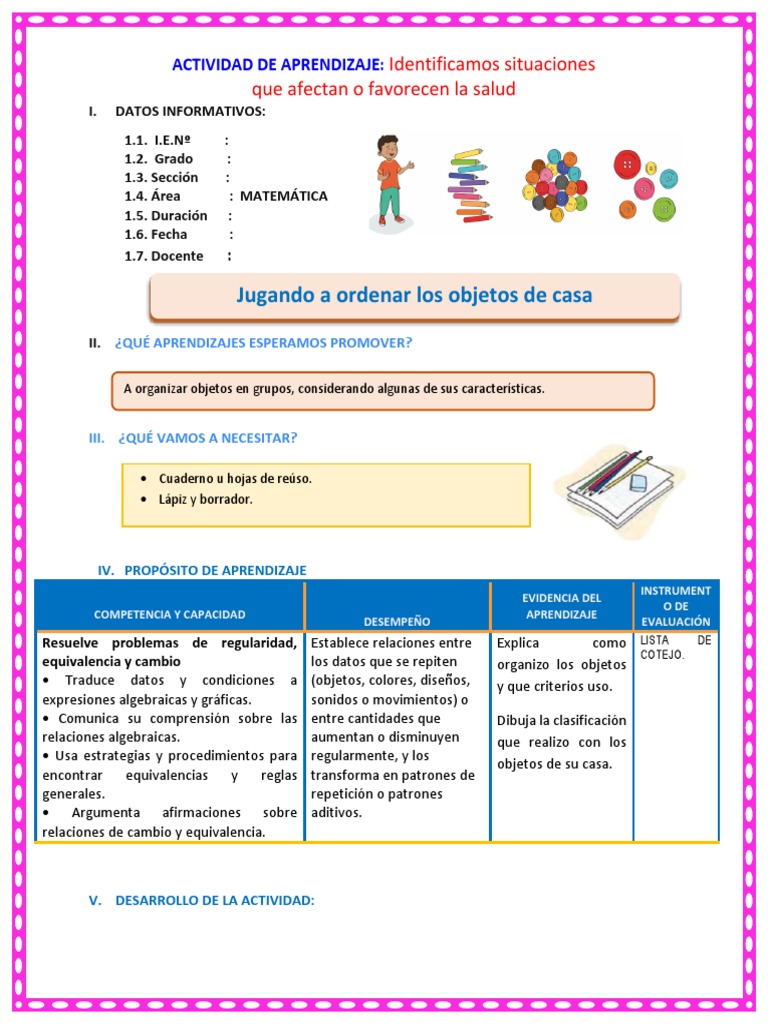 DIA 4 SESION DE APRENDIZAJE Jugando A Ordenar Los Objetos de Casa | Descargar gratis PDF ...