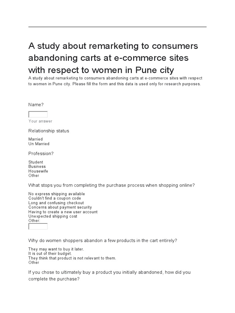 Questionnaire | PDF | E Commerce | Point Of Sale