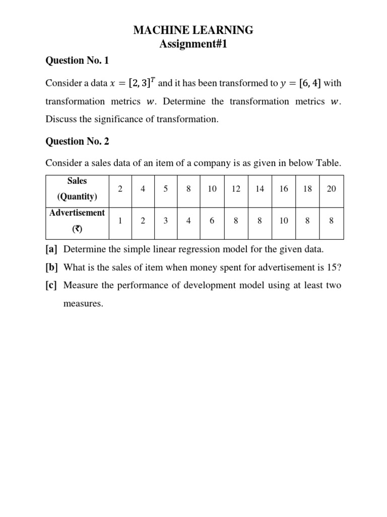 Machine Learning Assignment#1: Question No. 1 | PDF