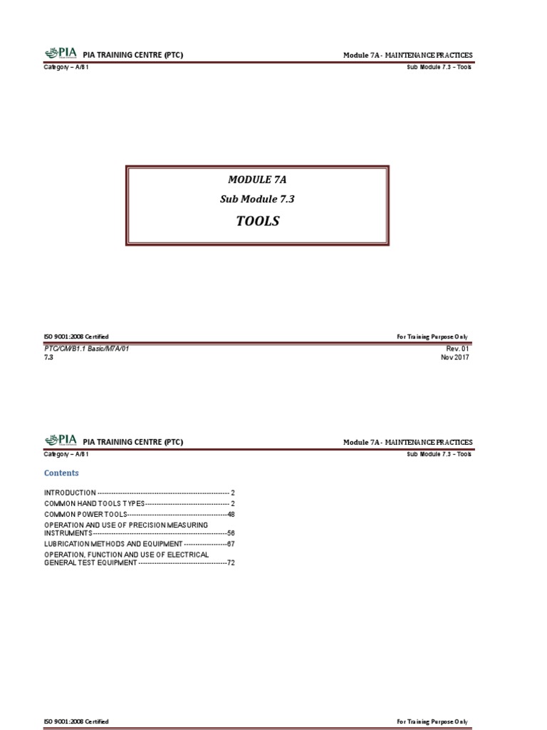Module 7 (Maintenance Practices) Sub Module 7.3 (Tools) | PDF | Metals ...