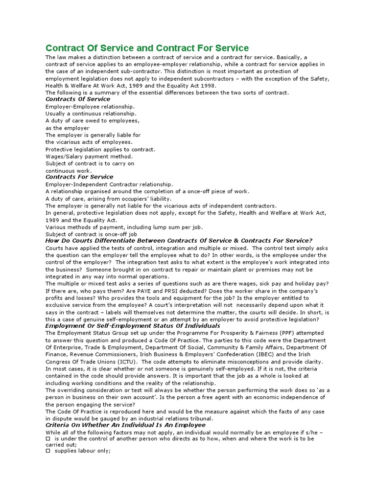 Contract of Service and Contract For Service | PDF | Employment | Small ...