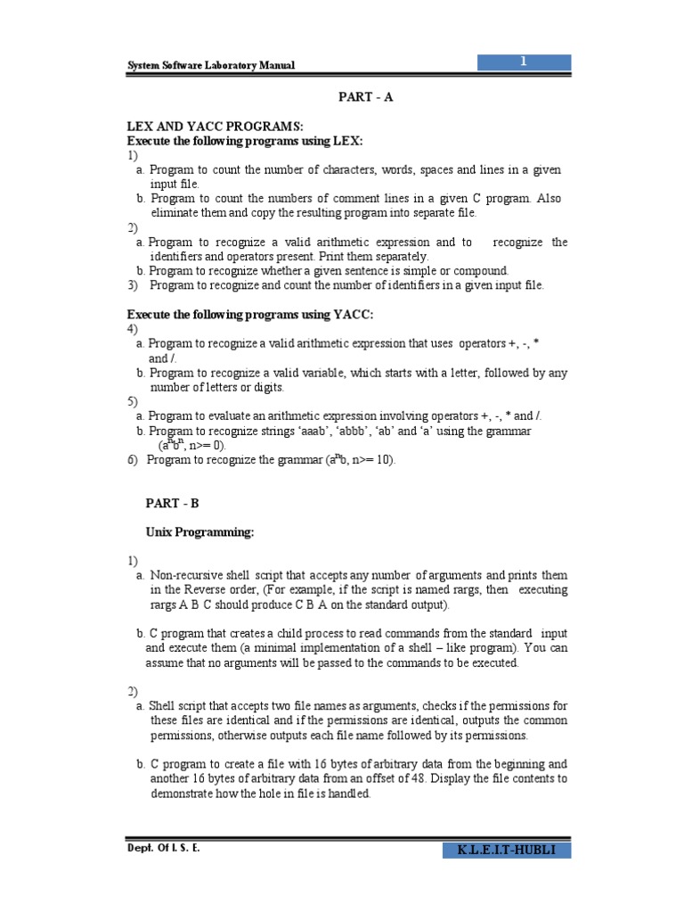 System Software Lab VI Sem ISE | PDF | Parsing | Command Line Interface