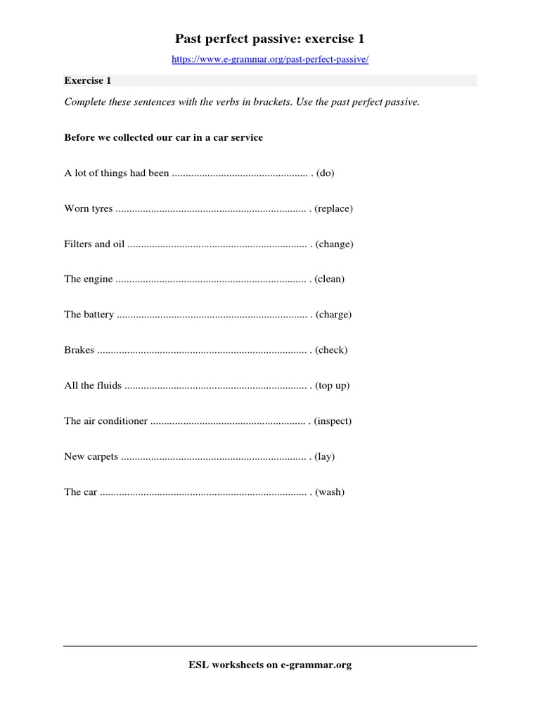 Past Perfect Passive Exercise 1 | PDF