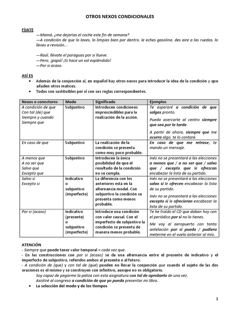 Condicionales Otros Nexos | PDF | Tipología Lingüística | Lingüística