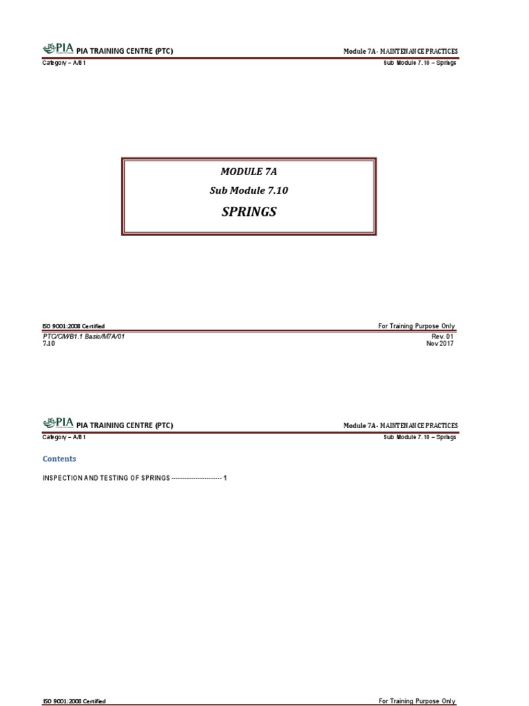 Module 7 (Maintenance Practices) Sub Module 7.10 (Springs) | PDF ...