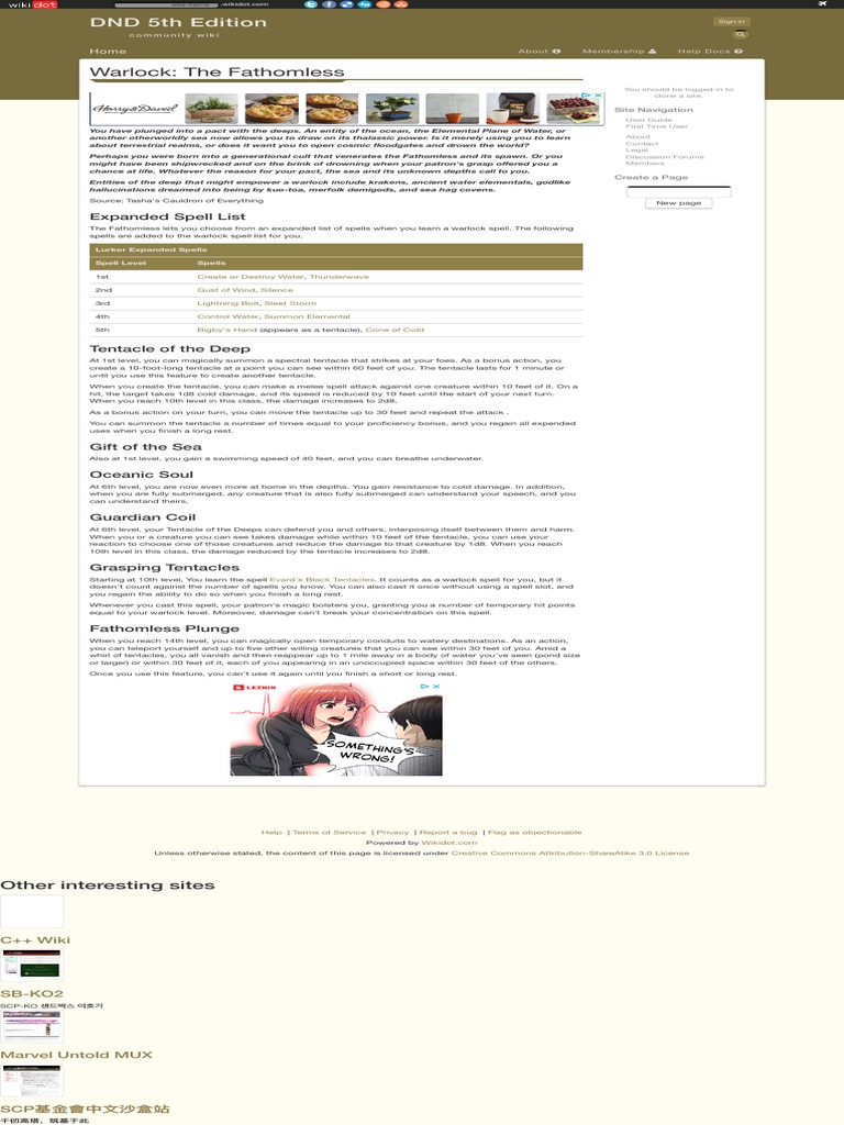 Warlock The Fathomless - DND 5th Edition | PDF