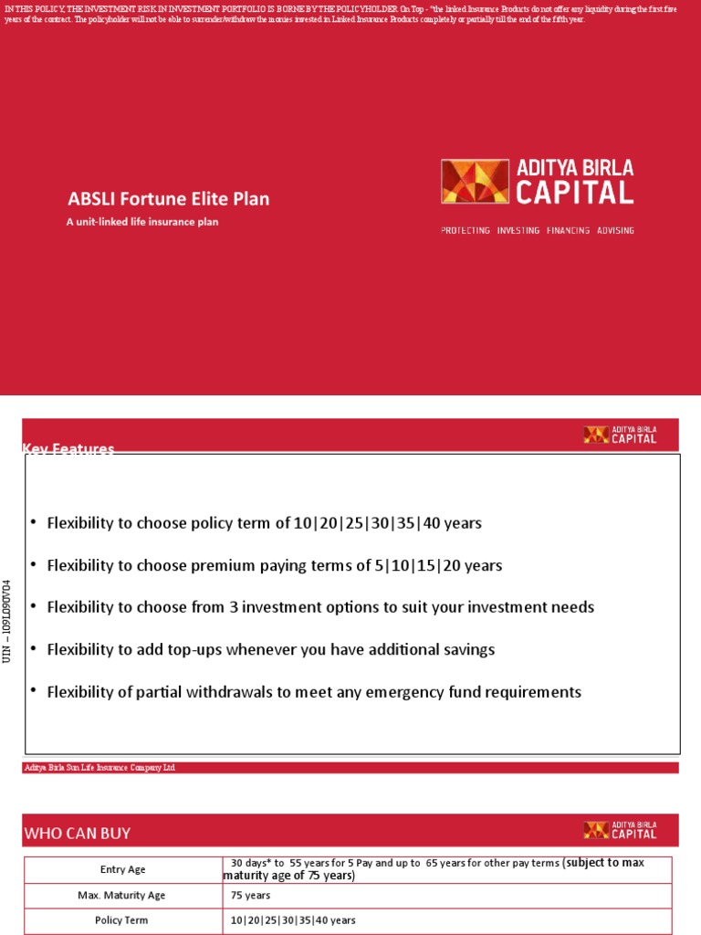 ABSLI Fortune Elite Plan: A Unit-Linked Life Insurance Plan | PDF ...