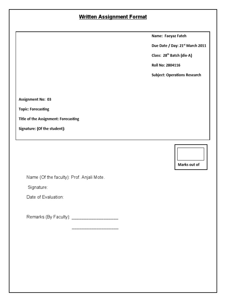 Written Assignment Format | Download Free PDF | Errors And Residuals ...