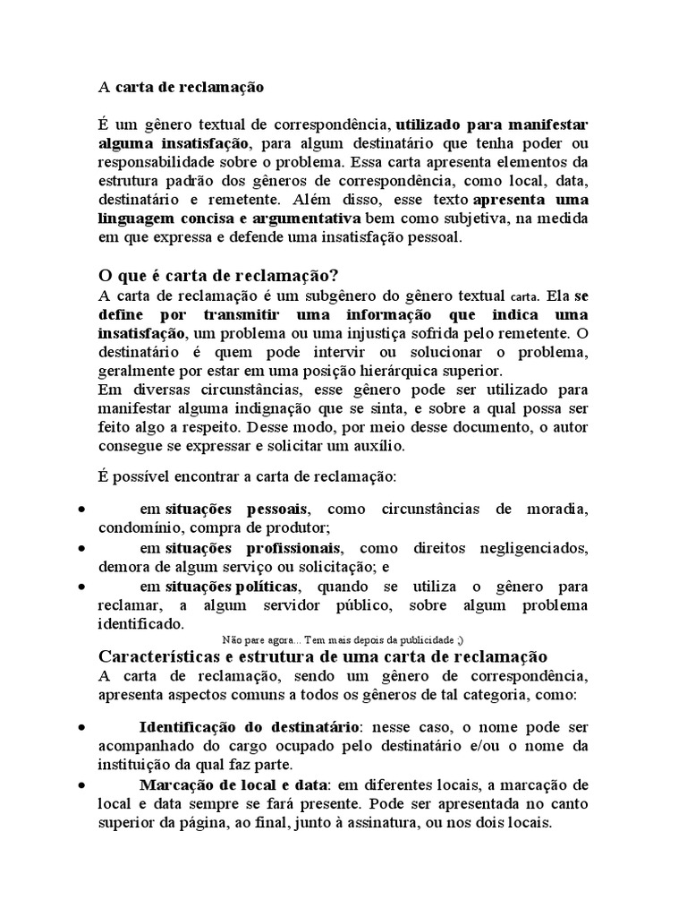 Carta de Reclamação | PDF